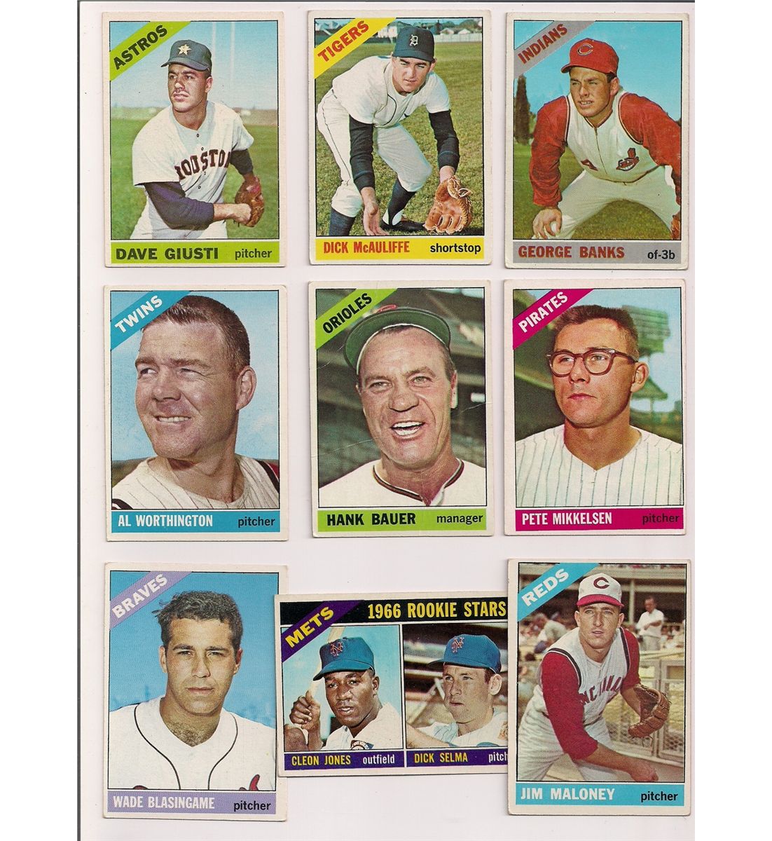 Lot of (9) 1966 Topps Baseball Cards