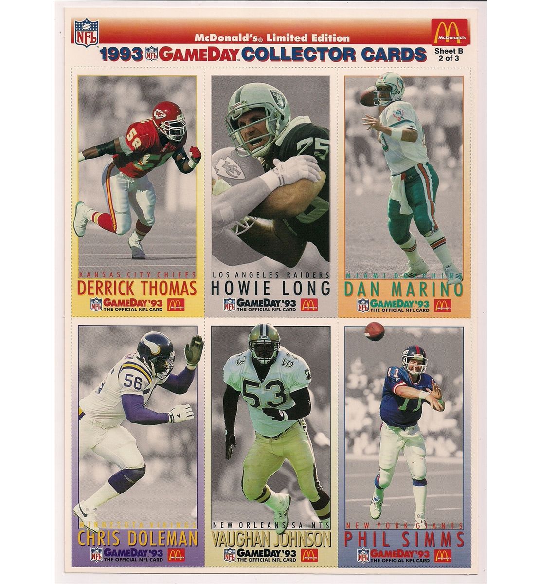 1993 McDonald's Gameday Three-Sheet Complete Football Card Set-Rice ...