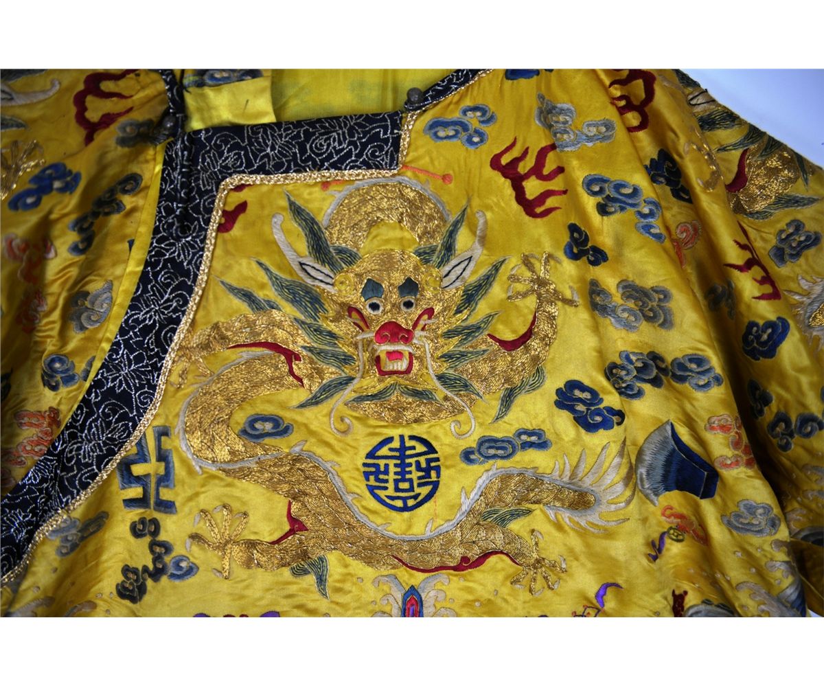 Antique Chinese Silk Robe with 26 Dragons