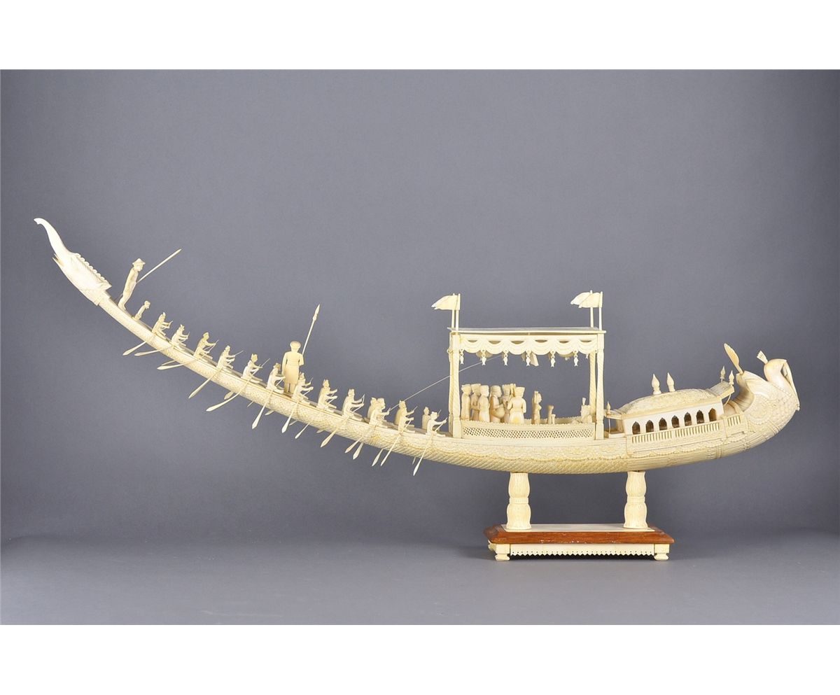 Large Indian Carved Ivory Barge Ship
