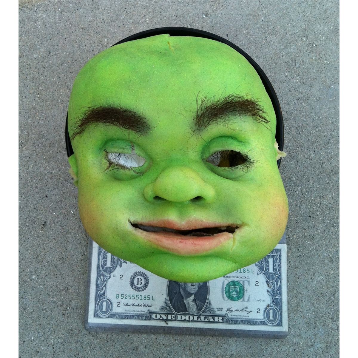 SHREK BABY GREEN SILICONE PUPPET HEAD SKIN HAND PUNCHED EYEBROWS