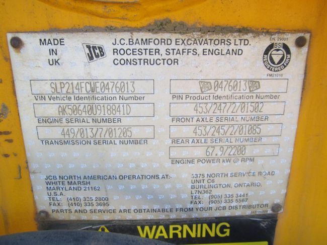 1998 JCB 214S 4x4 Loader Backhoe