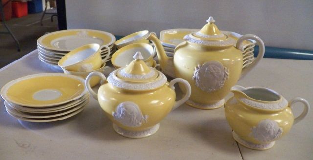 Tea Set With White Cameo Marked Musterschutz Sandwich plates-Cups ...