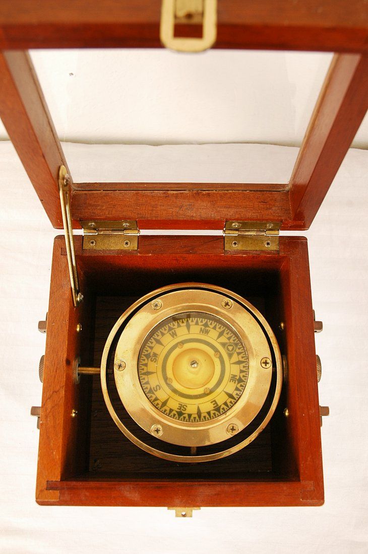 Early 1900's Solid Brass Gimballed Compass - Nautic