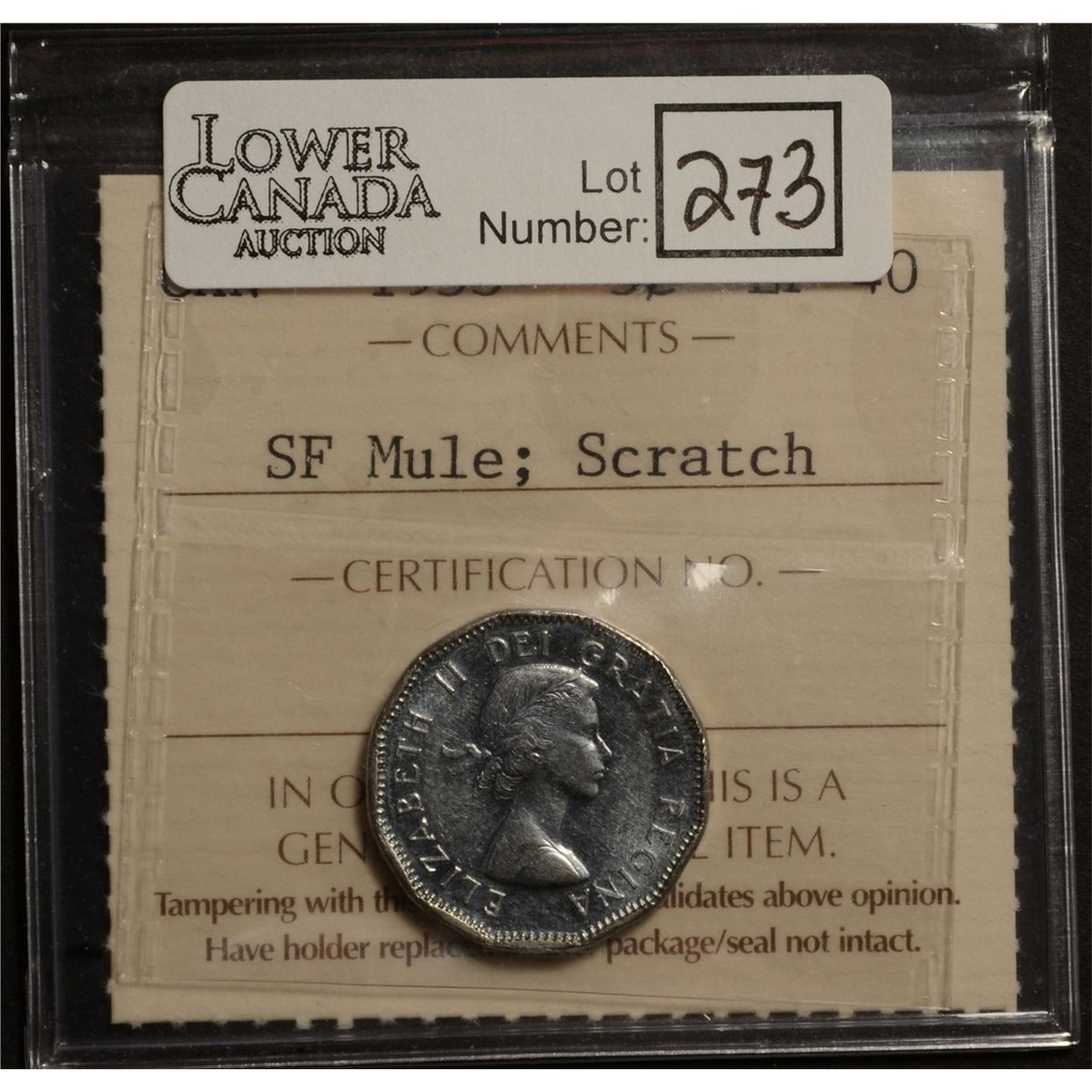 5 Cents 1953 Shoulder Fold, Far Leaf, Mule. ICCS EF-40 Scratch.