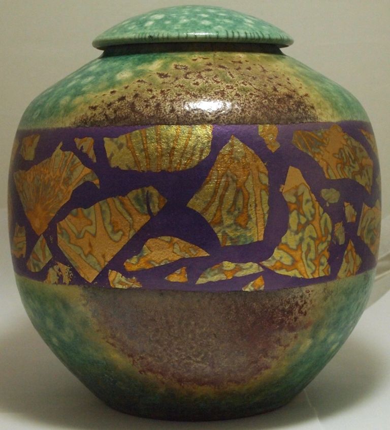 Raku Painted & Glazed Pottery with Lid - Rick Loewenkamp