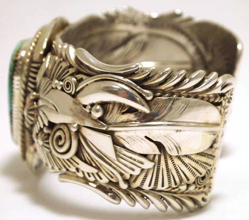 Old Pawn Navajo Mountain Turquoise Sterling Silver Cuff Bracelet - Ben ...
