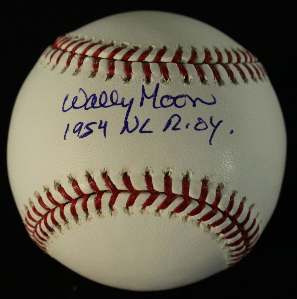 Wally Moon Signed OML Baseball Inscribed "1954 NL R.O.Y." (Feller Hologram)