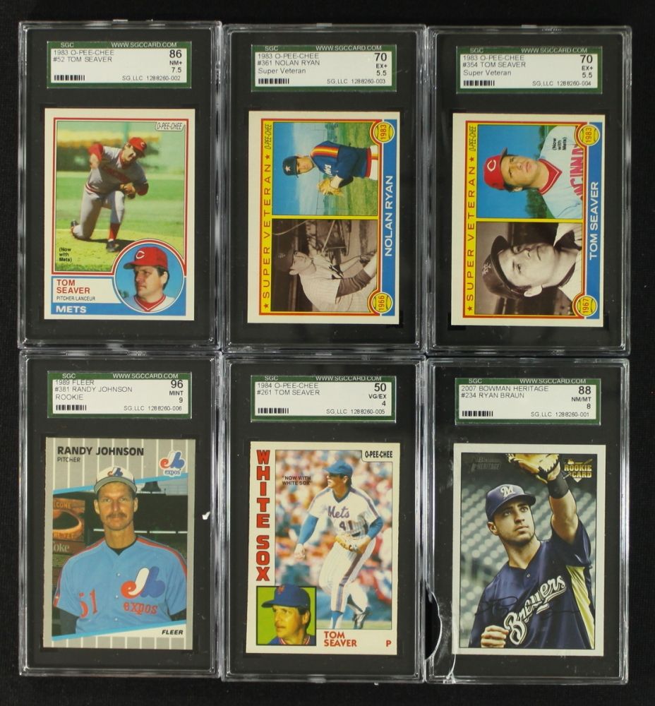 Lot of (6) Graded Baseball Cards with Ryan Braun, Nolan Ryan, Randy ...
