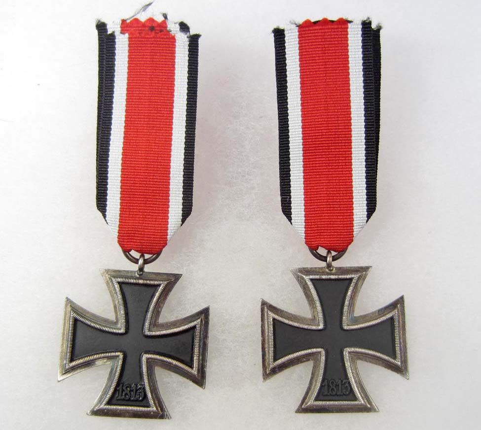 LOT OF 2 GERMAN NAZI IRON CROSSES W/ RIBBONS