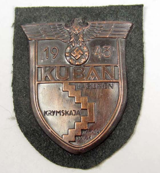 GERMAN NAZI KUBAN SHIELD W/ GREEN WOOL BACKING