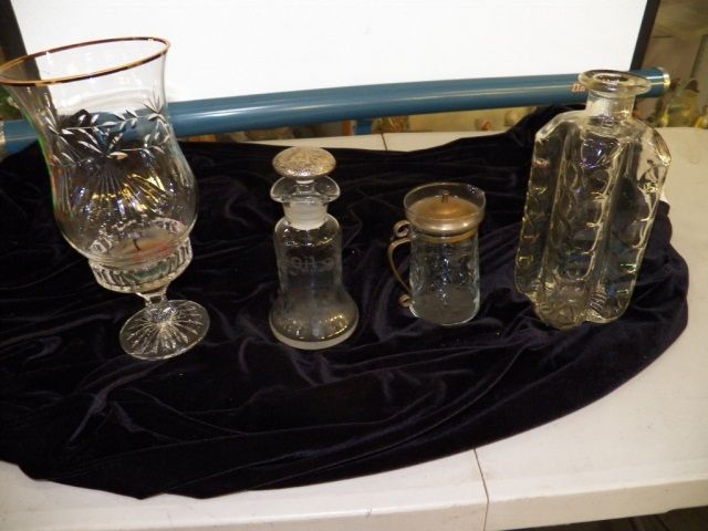 Seet of 4 Crystal Cruet-Candlestick-Creamer