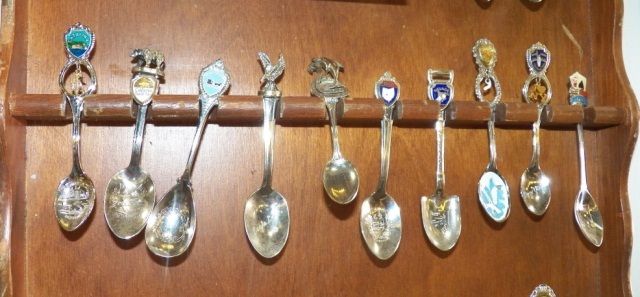 Wooden Spoon Rack With Collector Spoons (38) approx. 15.5" x H 30"