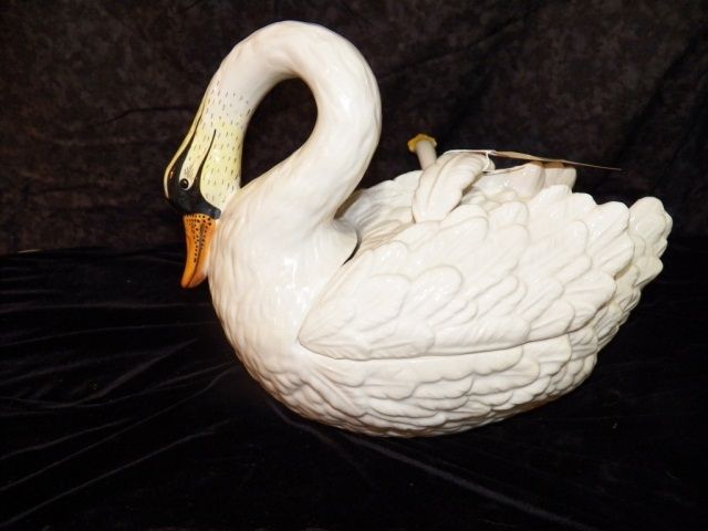 Ceramic Swan Soup Tureen with Ladle approx 16" x H 12"