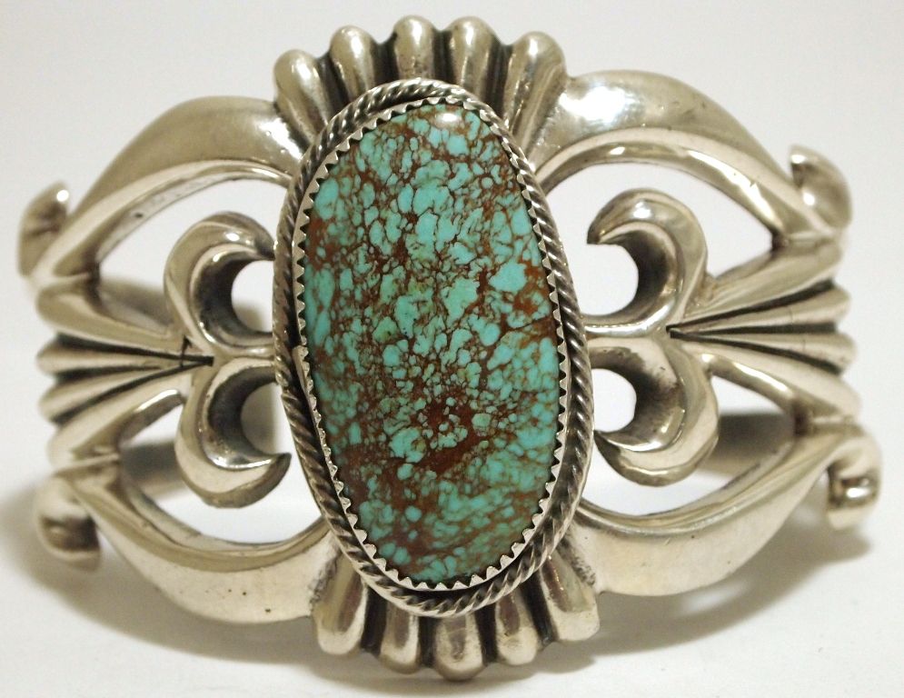 Old Pawn Navajo Spider Web Kingman Turquoise Sterling Silver Cuff ...