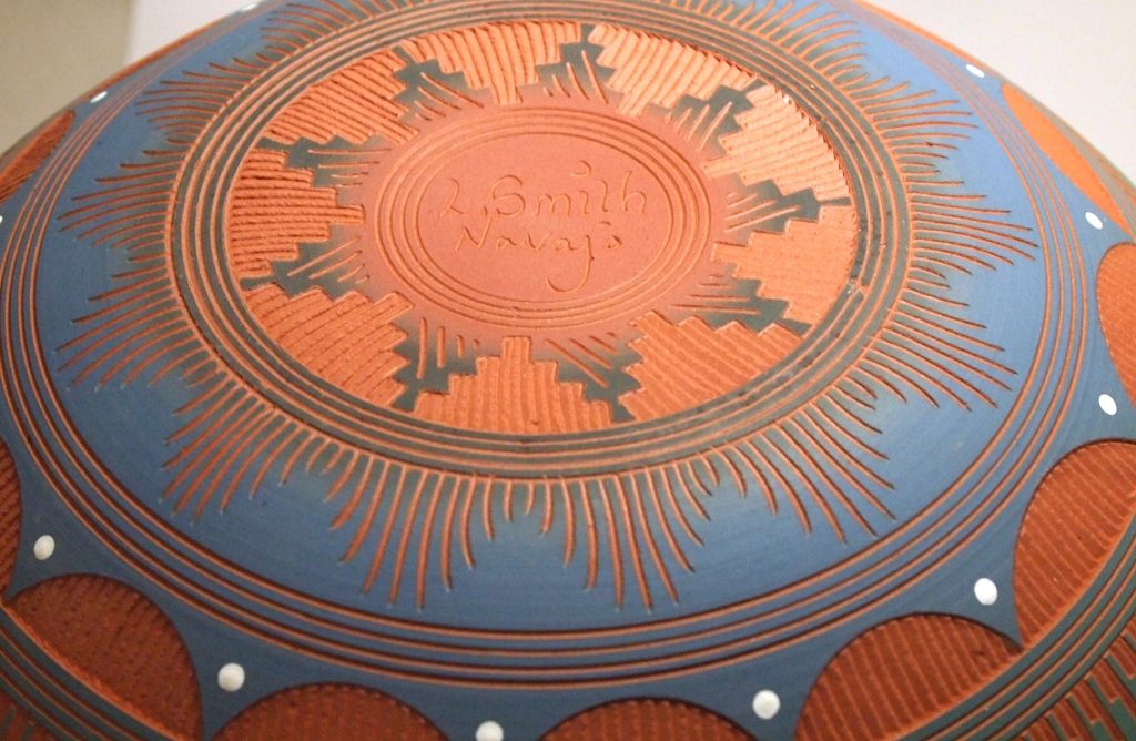 Navajo Etched & Painted Sun Face Pottery - Lori Smith