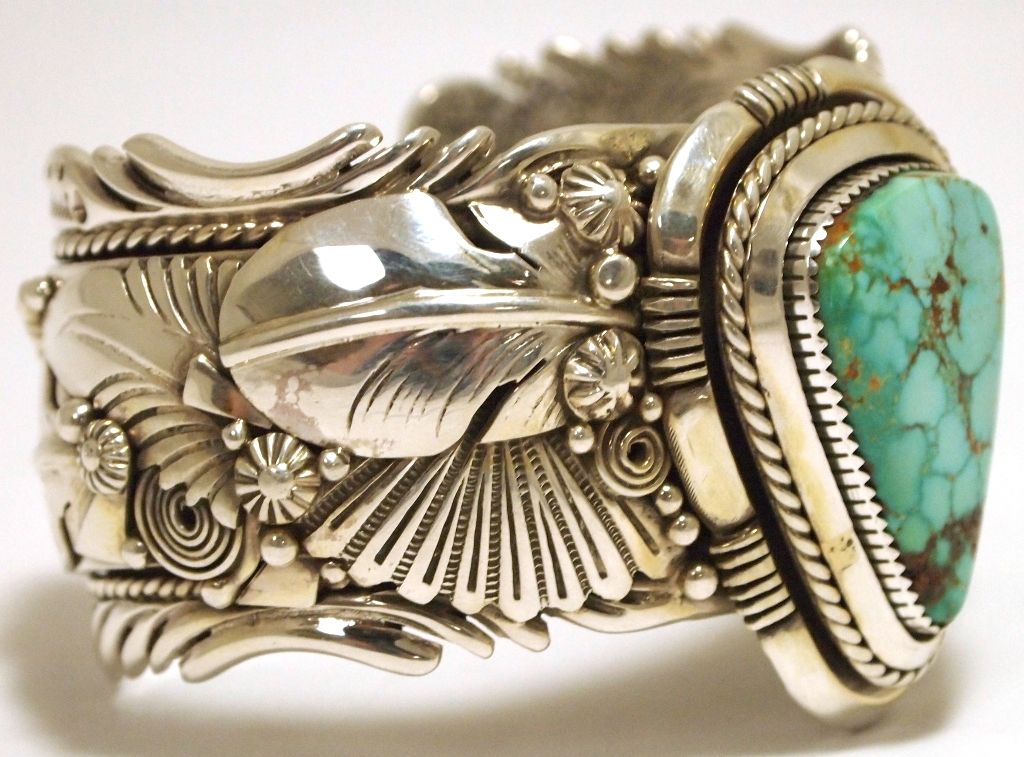 Old Pawn Navajo Mountain Turquoise Sterling Silver Cuff Bracelet - Ben ...
