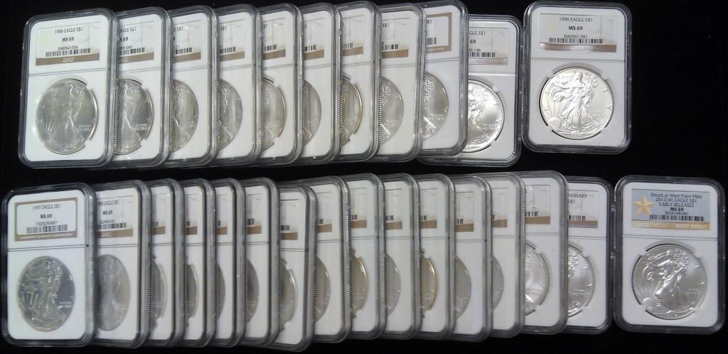 1986-2012 NGC MS69 Silver Eagle set
