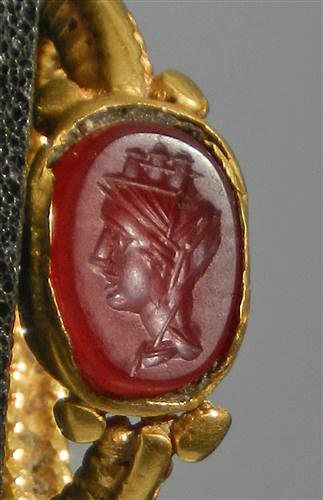A Roman Carnelian Intaglio Set in Roman Gold Mount