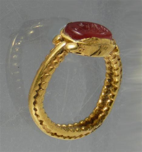 A Roman Carnelian Intaglio Set in Roman Gold Mount