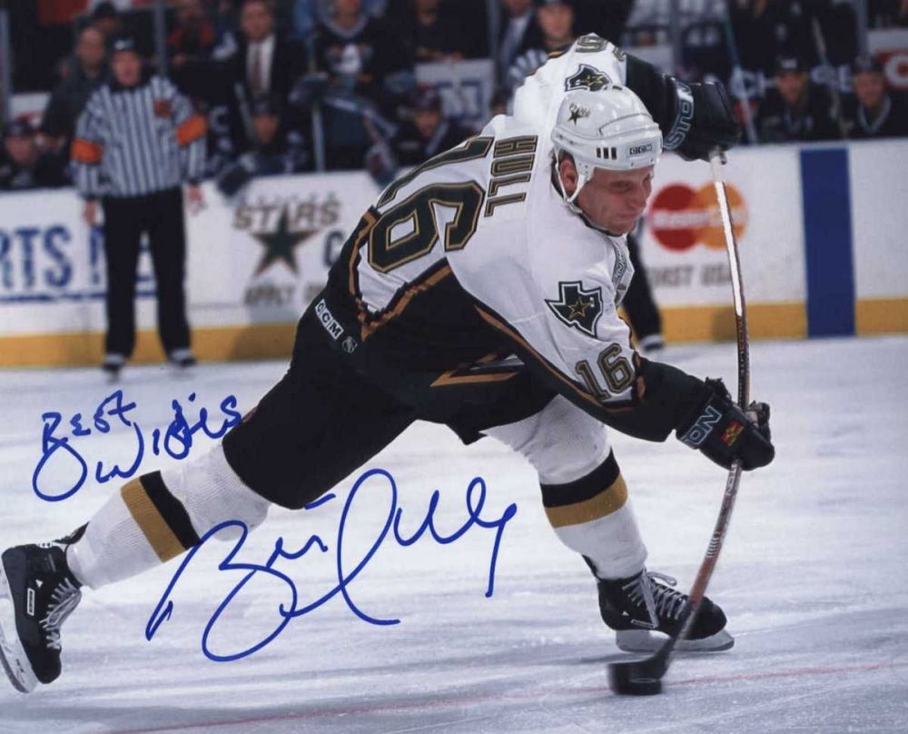 Brett Hull Signed 8x10 Stars Photo Inscribed "Best Wishes" (PA LOA)