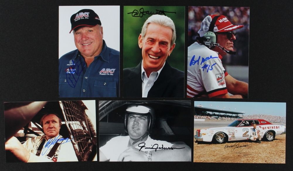 Lot of (6) Signed NASCAR 4x6 Photos with Cale Yarborough, Ned Jarrett ...