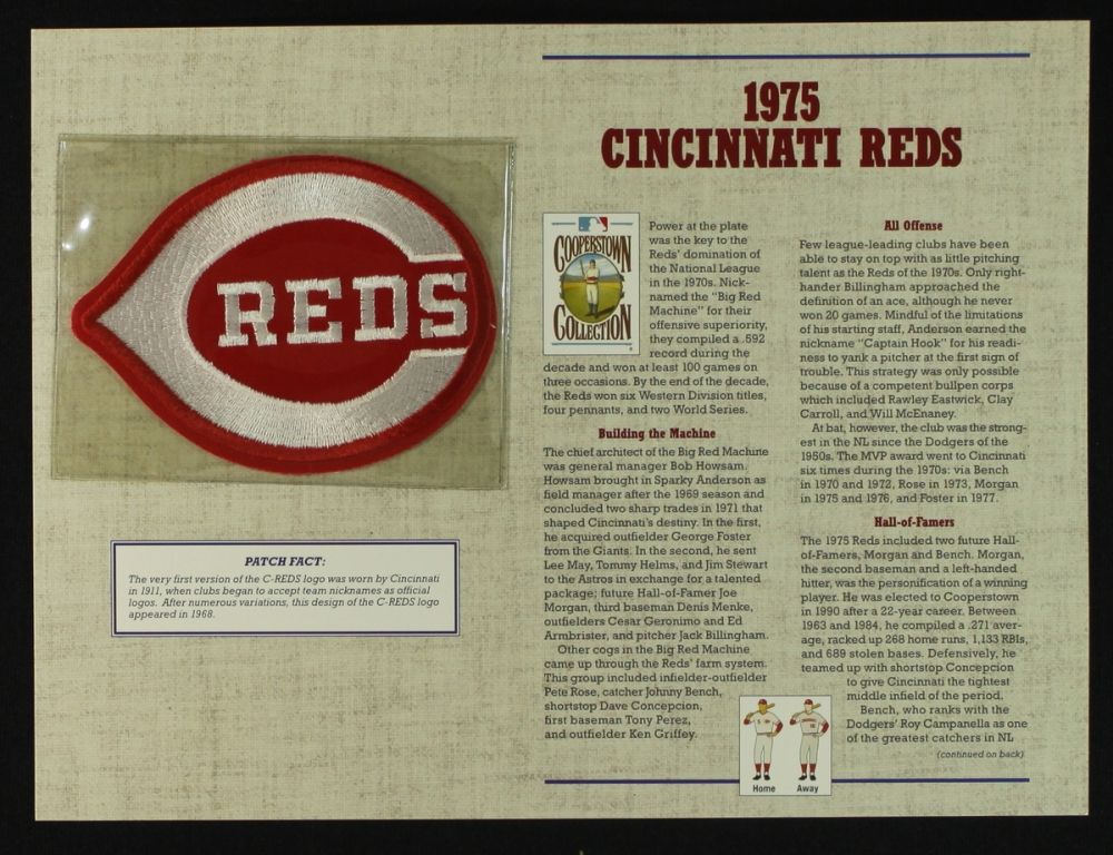 1975 Cincinnati Reds 12x9 Cooperstown Collection Commemorative Patch ...