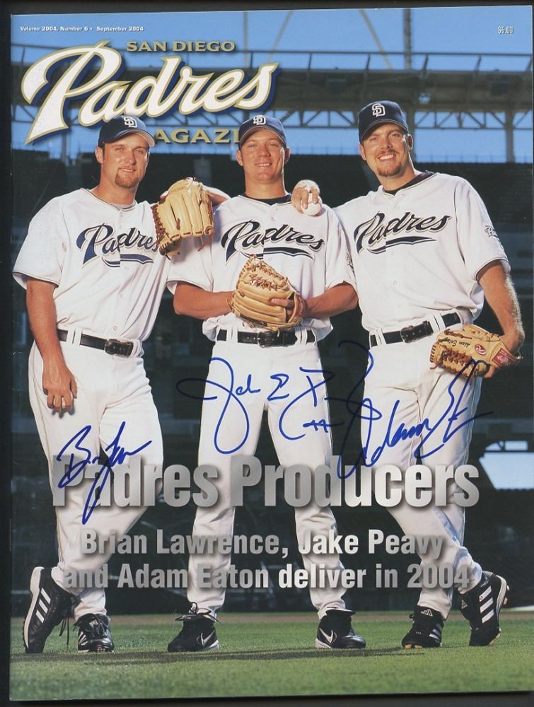 Brian Lawrence, Jake Peavey & Adam Eaton Signed Padres Magazine (PA LOA)