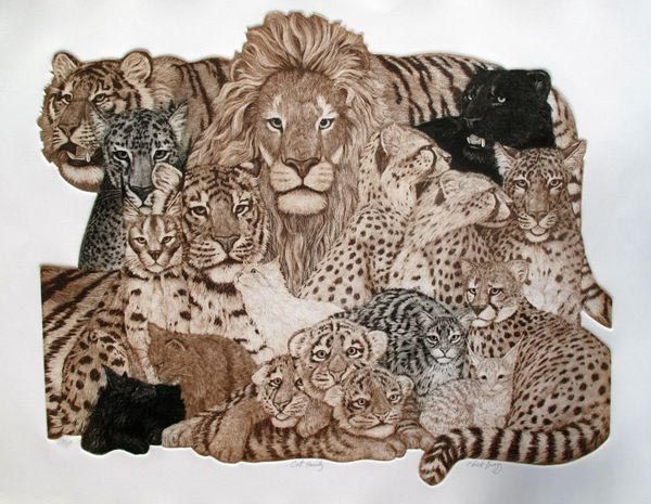 CHARLES LYNN BRAGG CAT FAMILY HAND SIGNED LIMITED ED. ETCHING