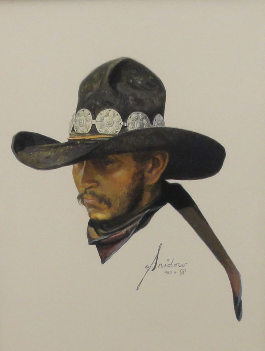 Gordon Snidow, CA, cowboy, original gouache, 8” x 11”, framed