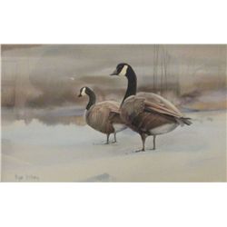 Bye Bitney, original watercolor, geese, 9” x 14”