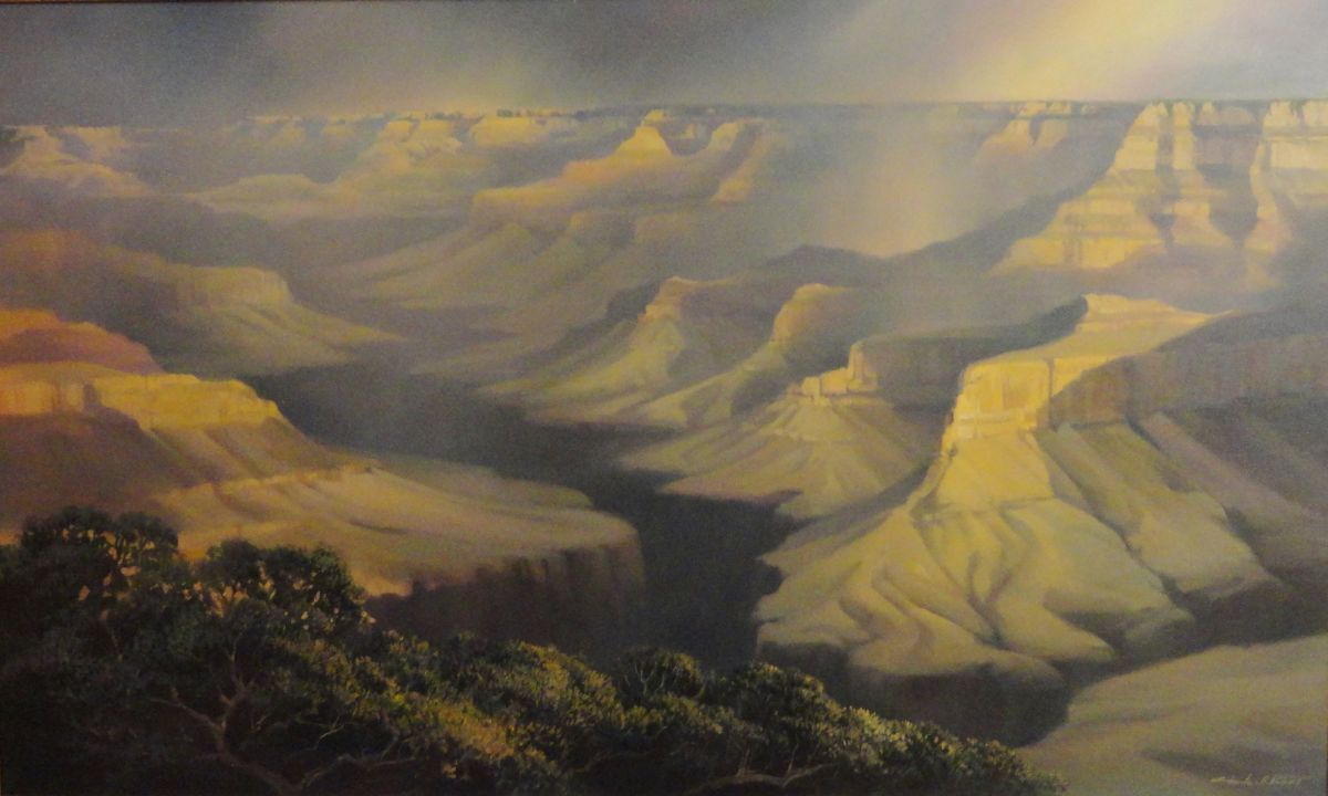 Charles H. Pabst, original oil on canvas, desert canyon, 36" x 60" framed
