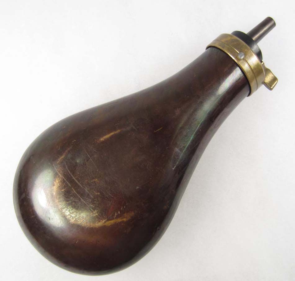 OLD WEST CIVIL WAR ERA GUN POWDER FLASK W/ A MILITARY MOTIF