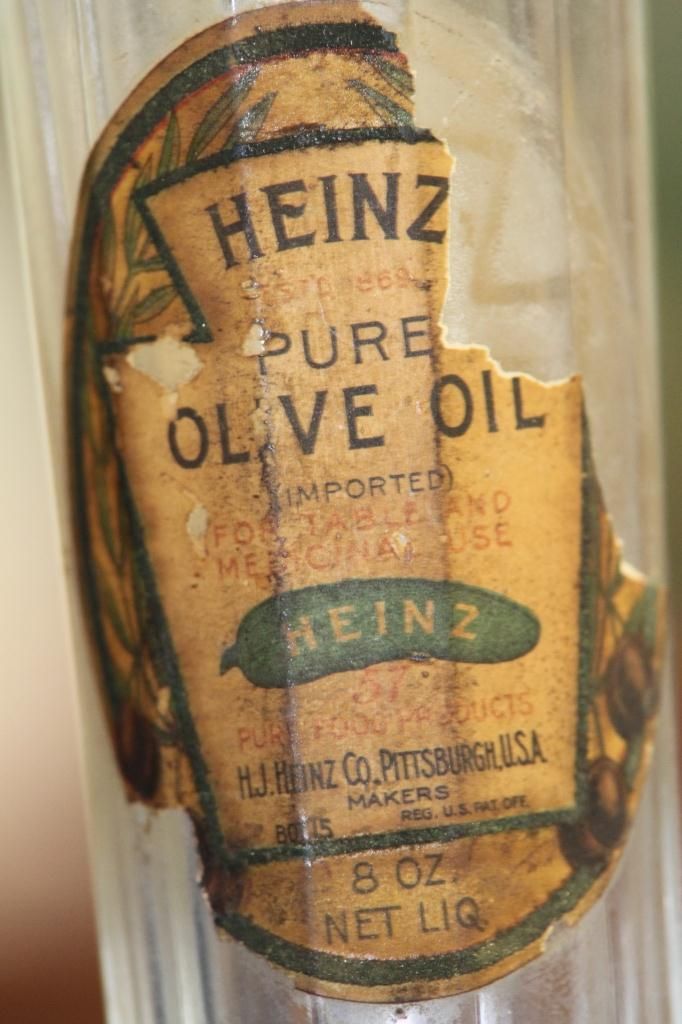 Heinz Antique Olive Oil Bottle with Paper Labels