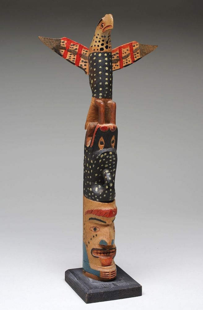 Northwest Coast Totem Carved with Thunderbird, Wolf and Shaman 16" H. 7 ...