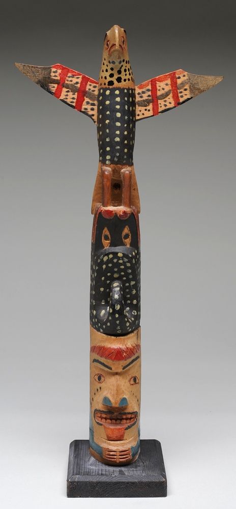 Northwest Coast Totem Carved with Thunderbird, Wolf and Shaman 16" H. 7 ...