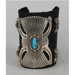 Navajo Silver and Turquoise Bow Guard (Ketoh) 4" W. Fine Condition