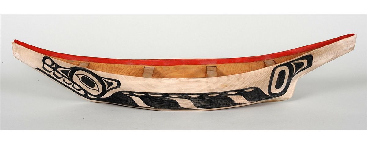 Haida Model Canoe with Sea Wolf Painted Design 24" L. Good Condition