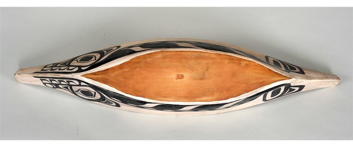Haida Model Canoe with Sea Wolf Painted Design 24" L. Good Condition