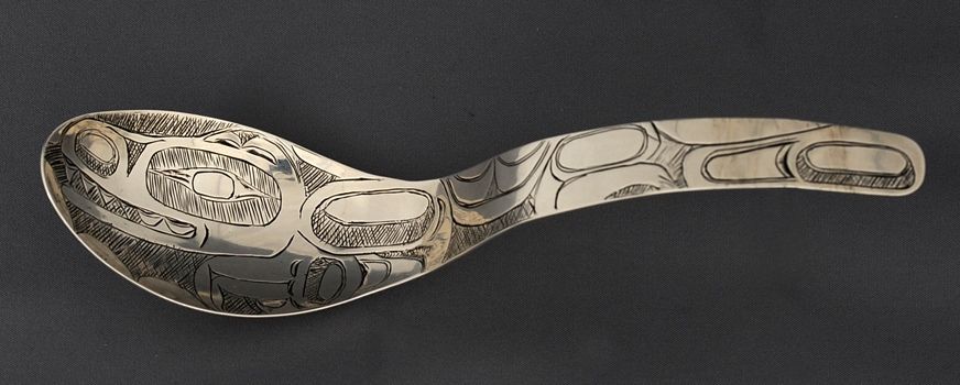 John Cross Silver Spoon with Incised Haida Wolf Design 5 1/2" L. Fine ...