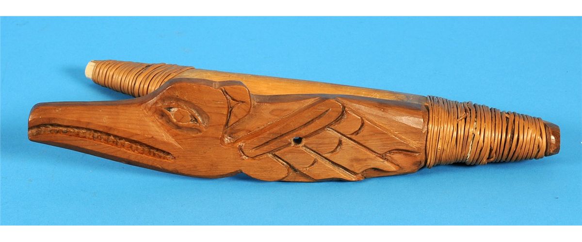 Northwest Coast Halibut Hook Carved Yew Wood and Yellow Cedar Raven ...
