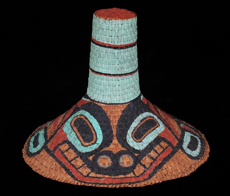 Tlingit Woven Cedar Potlatch Hat with Painted Transformation Figure 16 ...