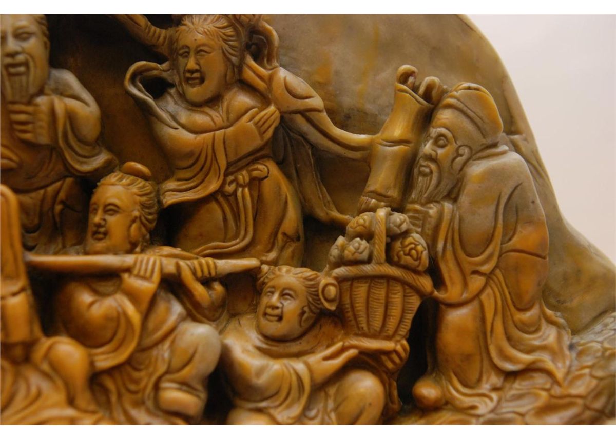 A CHINESE CARVED SHOUSHAN STONE BOULDER GROUP