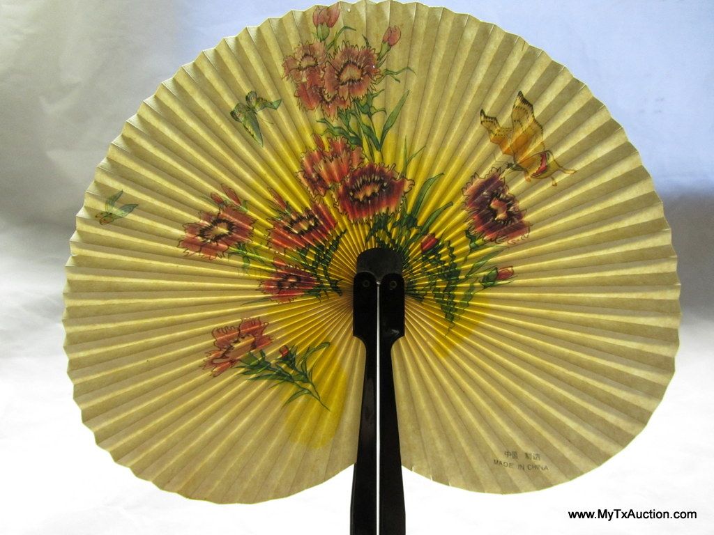 Oriental Paper Fans w/Metal Handles