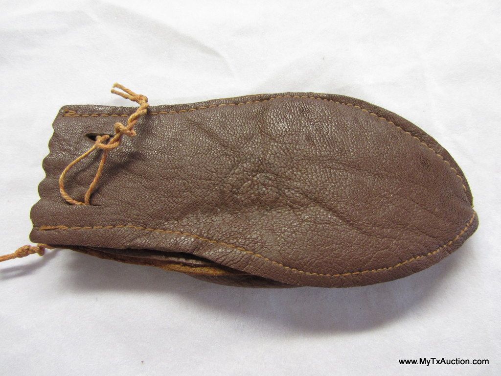 1950's Vintage Leather Drawstring Pouch