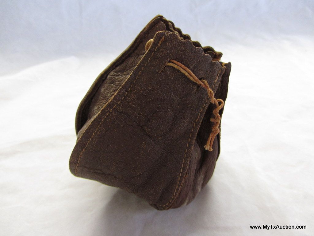 1950's Vintage Leather Drawstring Pouch
