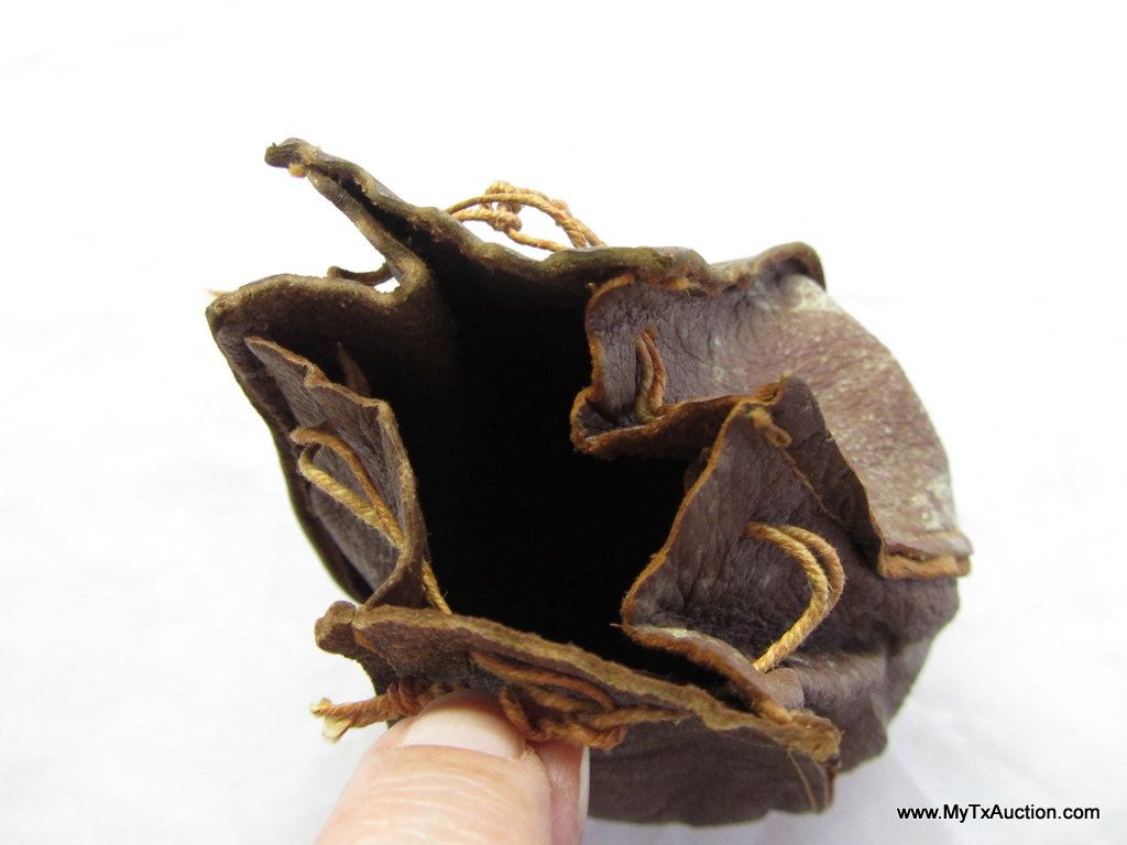 1950's Vintage Leather Drawstring Pouch
