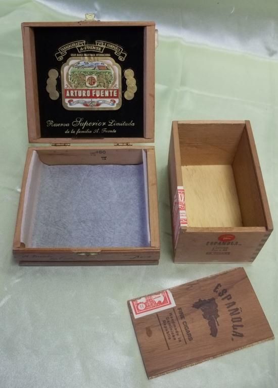 6 Assorted Wood Cigar Boxes - 5 Hinged Lids