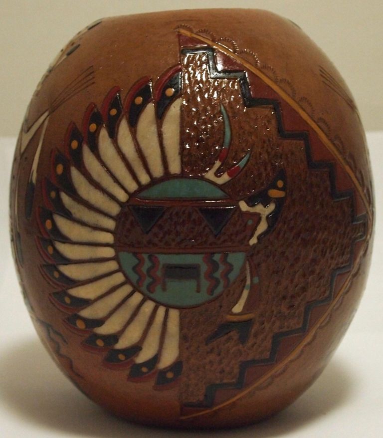 Navajo Etched Painted & Finished Yei Pottery - Nancy Chilly