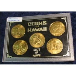 1565. Five Coin Set of Hawaii Souvenir Dollars in a custom plastic case.